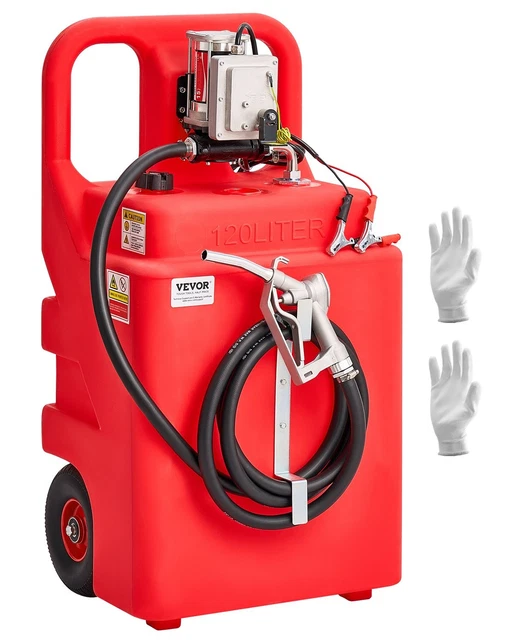 VEVOR FUEL CADDY, 32 Gallon, Portable Fuel Tank with 12V DC 15 GPM ...