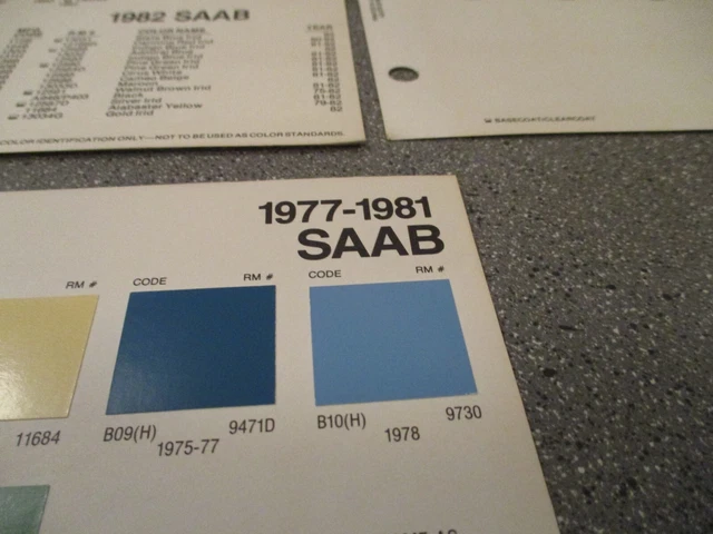 PAINT COLOR REFERENCE Sample Paint Chips R-M Saab 1977 To 1984 Colors ...