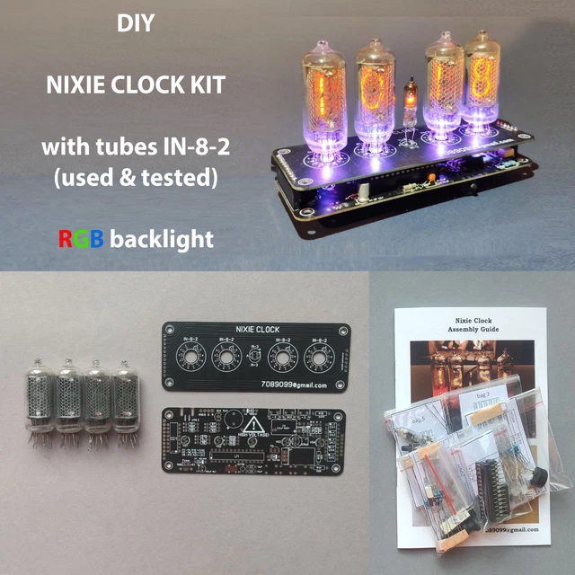 DIY NIXIE CLOCK KIT with Used Tubes IN-8-2 RGB Backlight Alarm *All ...