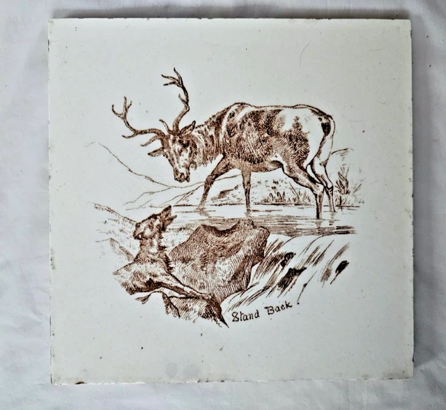 LARGE ANTIQUE 8 INCH WEDGWOOD dog STAG DESIGN TILE £70.00 - PicClick UK