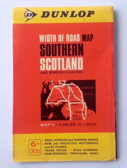 SOUTHERN SCOTLAND 70S 80s Width-of-Road Map Vintage Travel Dunlop UK ...