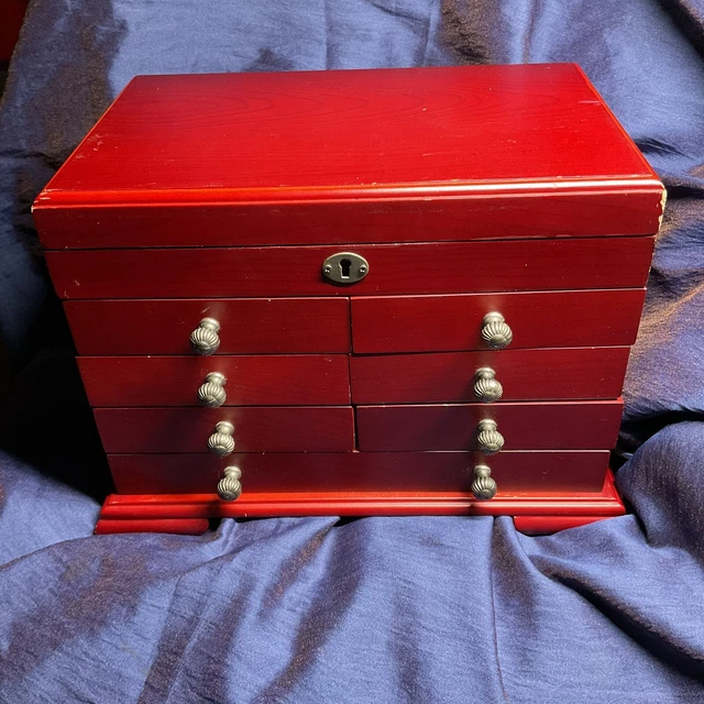 THOMAS PACCONI CLASSICS Jewellery Box Layered Red Toned Wooden Dividers ...
