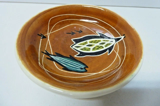 AUSTRALIAN POTTERY HAND Painted Dish Bowl Aboriginal Motif Turtle Fish ...