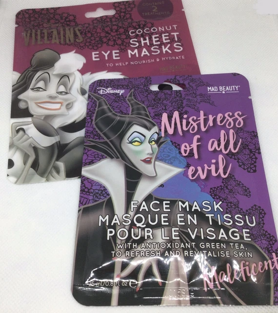 DISNEY VILLAINS SHEET Eye Masks + Mistress Of All Evil Face Mask By Mad ...