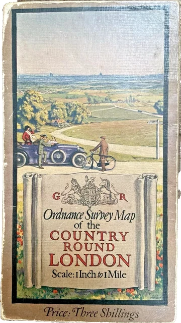 VINTAGE 1923 OS 1 Inch Tourist Map of The Country Round London Cloth ...