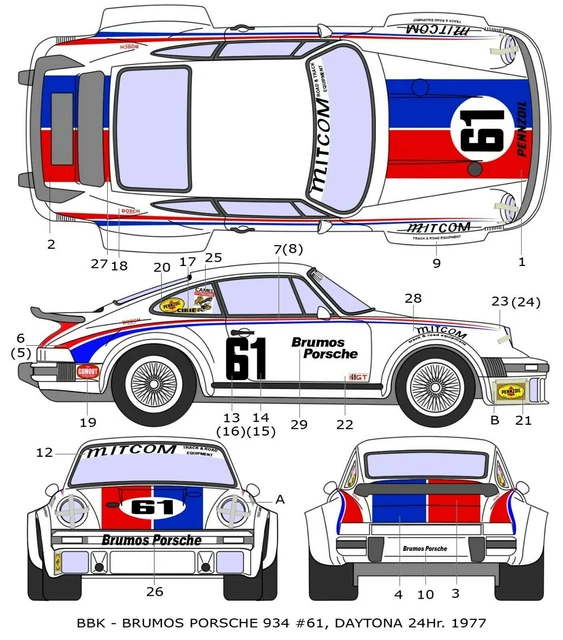 TAMIYA PORSCHE 934 Turbo RSR 1/12 TEAM BRUMOS decal sheet £25.75 ...