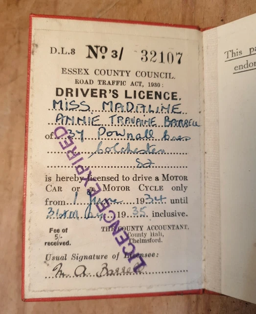 VINTAGE DRIVING LICENCE Old Original Automobilia Petroliana Motoring $1 ...