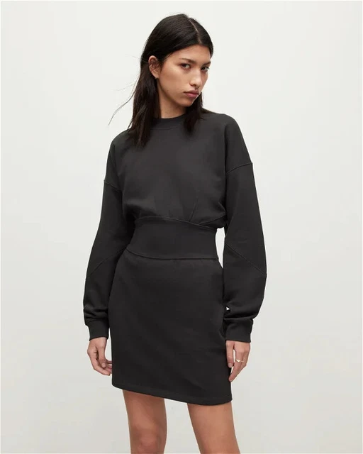 All Saints Womens Sweater Dress Carisa Mini Cotton Relaxed Fit Washed Black £5999 Picclick Uk