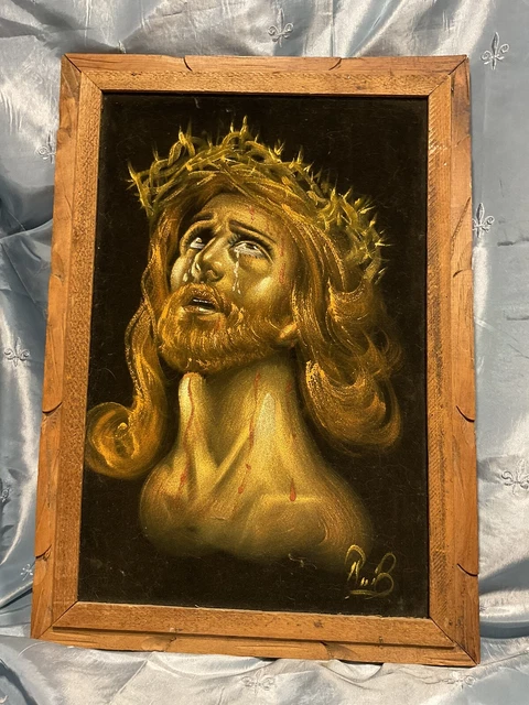 VINTAGE BLACK VELVET Jesus Christ Painting 70’s 80’s in Mexico Savior ...