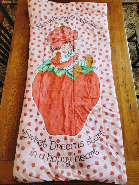 VINTAGE STRAWBERRY SHORTCAKE Child Size Sleeping Bag No Stains Writing ...