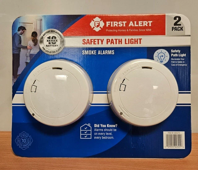 FIRST ALERT SMOKE Alarms 10 year Battery 2 Pack Safety Path Light NEW ...