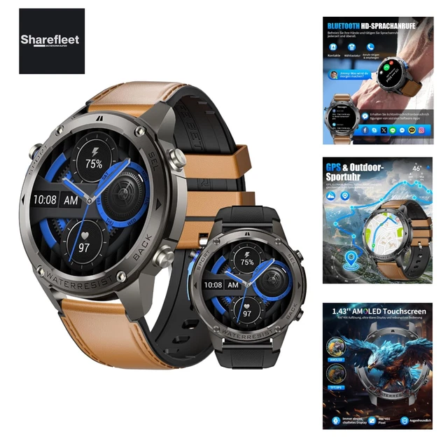 MILITÄR SMARTWATCH HERREN 48mm,GPS/5ATM& /45+Tage Akkulaufzeit,1,43 ...