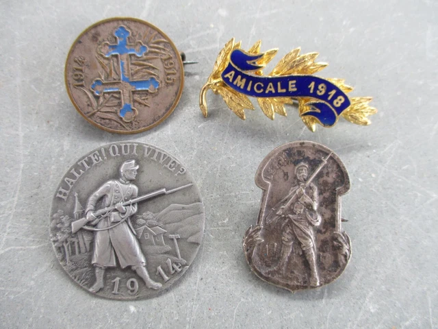 RARE LOT 4 insignes militaires Poilu Classe 1918 1ère Guerre mondiale ...