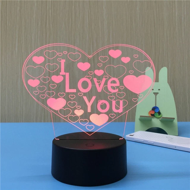 3D HEART SHAPES Lamp Multicolor LED Lights Touch USB Night Light Table ...