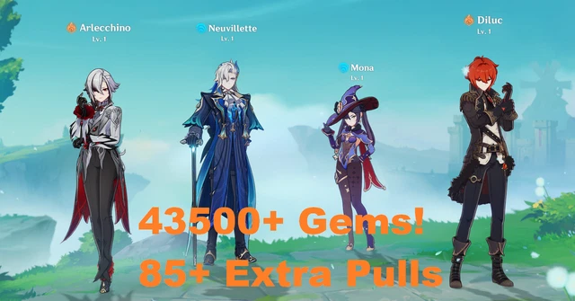GENSHIN IMPACT ARLECCHINO, Neuvillette [America] 43500+ Gems, 85+ Fates ...