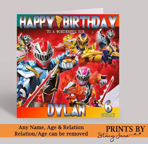 PERSONALISED CHILDRENS BIRTHDAY Card Son Daughter POWER RANGERS DINO ...