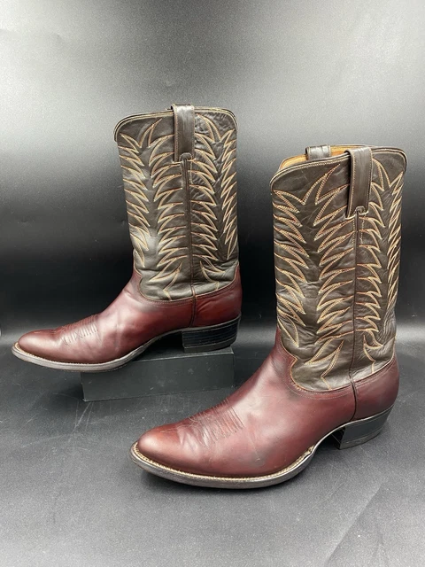 VINTAGE MEN’S JUSTIN Cowboy Boots Size 11E White Label Brown Mahogany ...