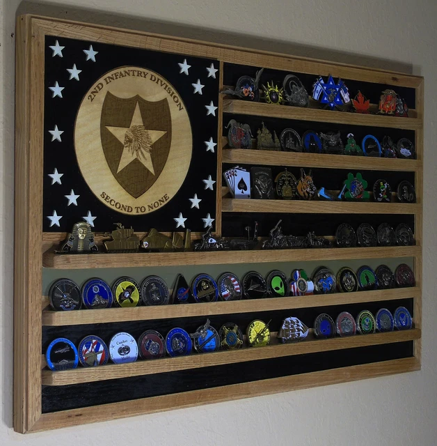 US ARMY 2ND Infantry Division Challenge Coin Display Flag Hardwood Free ...