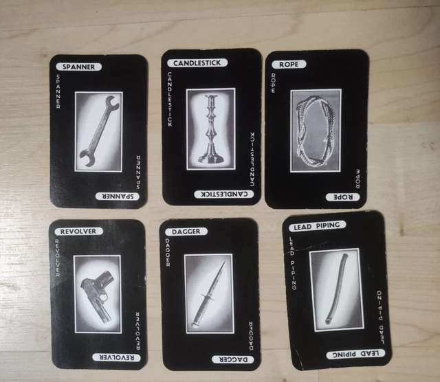 CLUEDO MURDER WEAPONS Cards 1975 Waddingtons edition £3.50 - PicClick UK