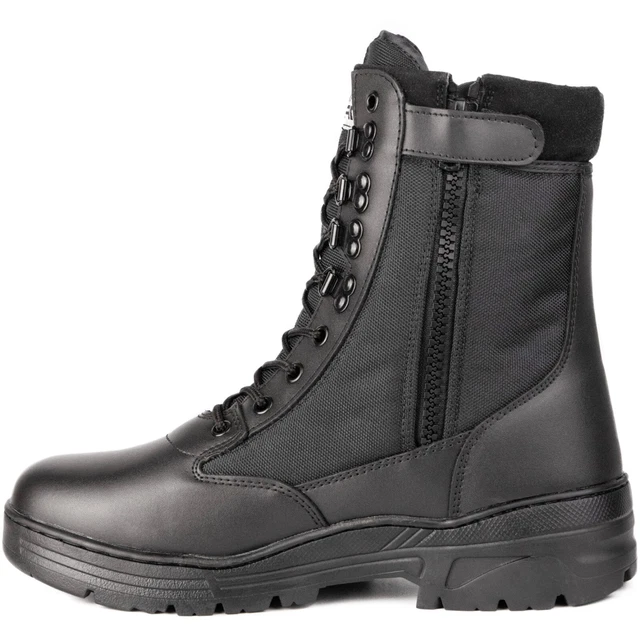 BLACK LEATHER SIDE ZIP Army Combat Boots Tactical Cadet Security ...
