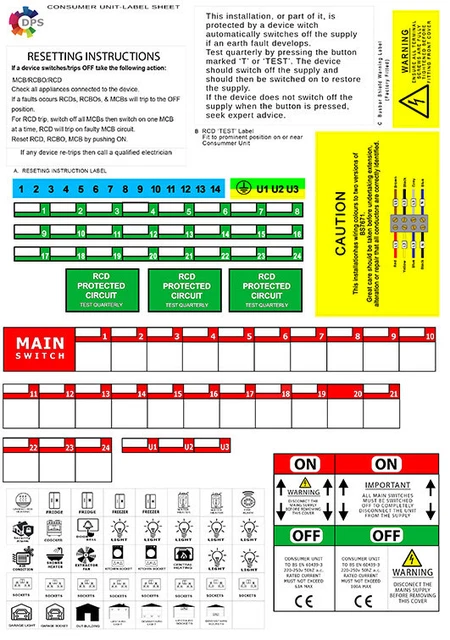 18TH EDITION UPGRADED Consumer Unit Labels Sheet - for "MK" etc.. £5.29 ...