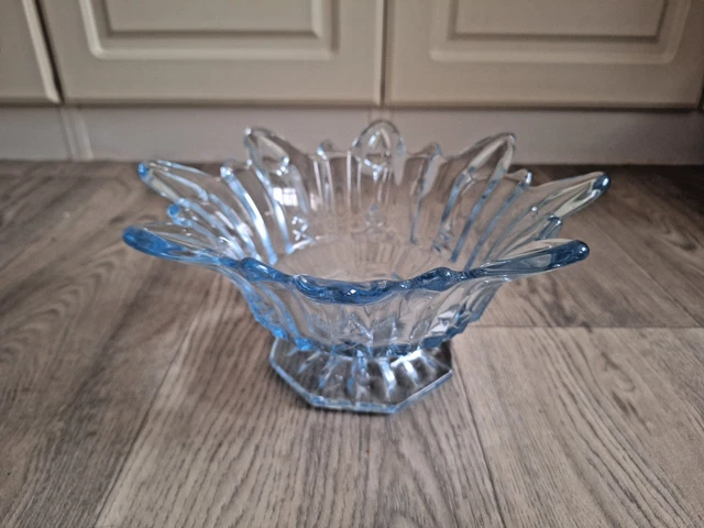 VINTAGE 1930'S BLUE Pressed Glass Pedestal Fruit Bowl, 13.5cm x 28cm £ ...