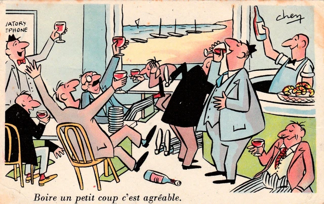 CPA ILLUSTRATION DESSIN CHEN caricature humour Boire un petit coup bar ...