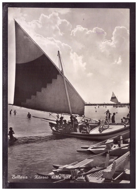 CARTOLINA BELLARIA RITORNO dalla Gita a Vela Rimini Animata Barca HH444 ...