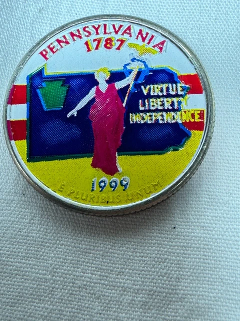 1999-PENNSYLVANIA D STATEHOOD Commemorative Quarter Painted Reverse £2. ...