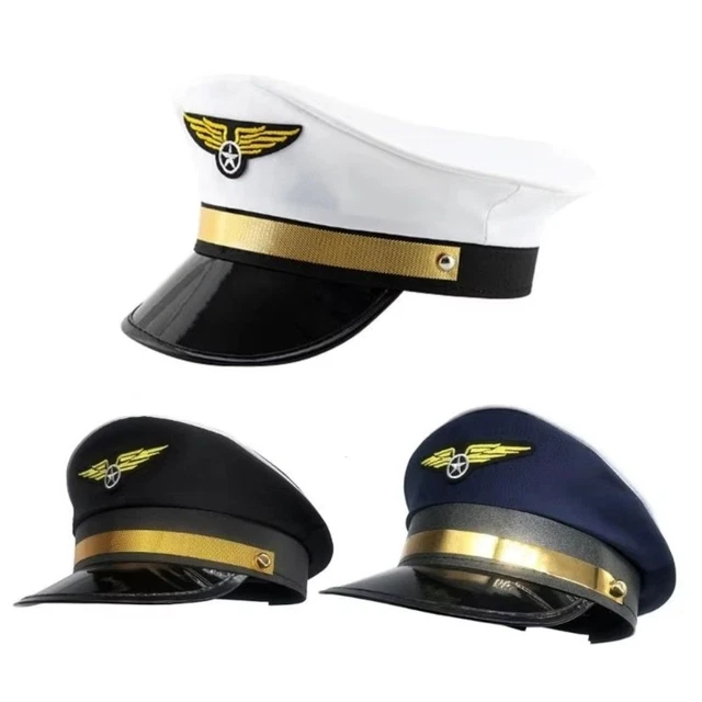 UNIFORM POLICES PILOT Navy Captain Hat Cap Fancy Dress Party Costume ...