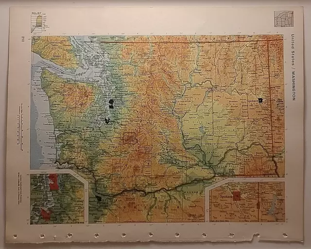 VINTAGE WASHINGTON ATLAS Map from a 1967 Mid-Century Modern World Book ...