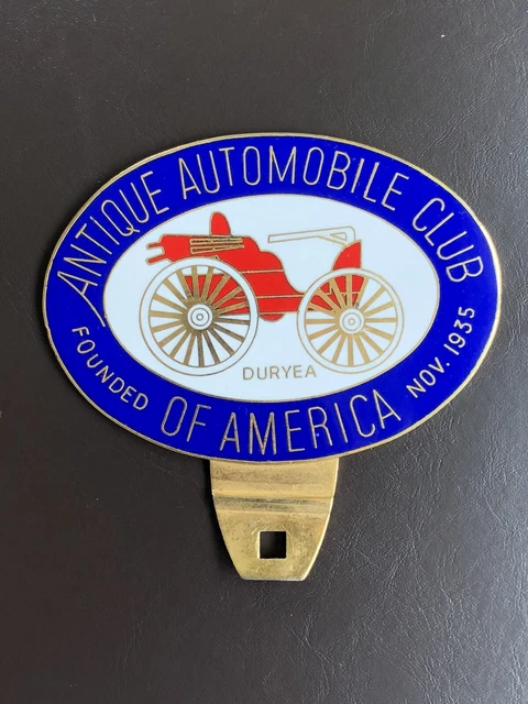 ANTIQUE AUTOMOBILE CLUB America AACA Enamel License Plate Topper Badge ...