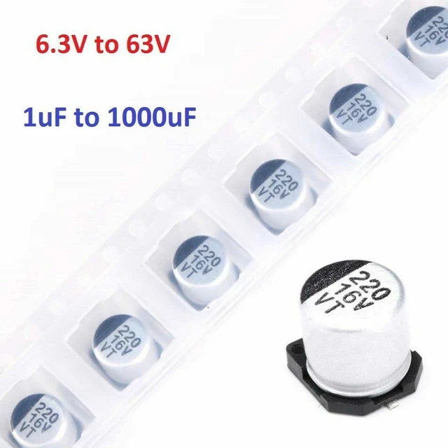 6.3V 10V 16V 25V 35V 50V 63V SMD Aluminum Electrolytic Capacitor 1uF to 1000uF $3.32 - PicClick AU