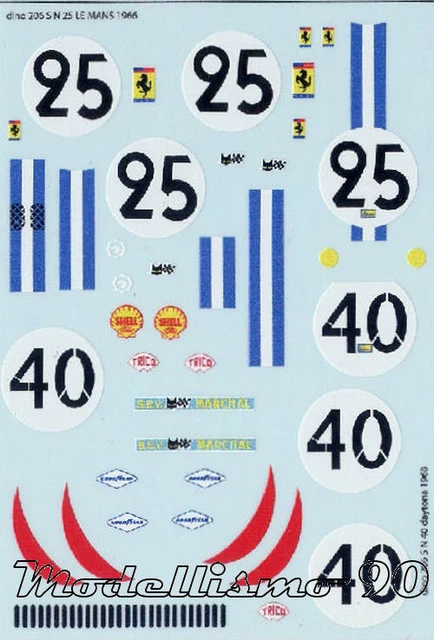 DECAL 1/43 FERRARI Dino 206S NART #25 Le Mans 1966 /#40 24H Daytona ...