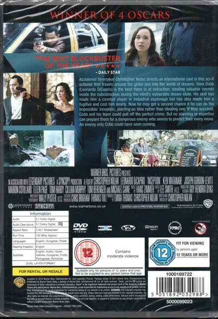 INCEPTION - LEONARDO DiCaprio, Cillian Murphy, Tom Hardy - DVD *NEW ...