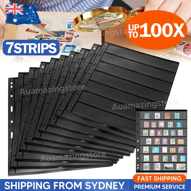 10~100 SHEETS OF Stamp Stock Black & Double Sided Page (7 Strips) 9 ...