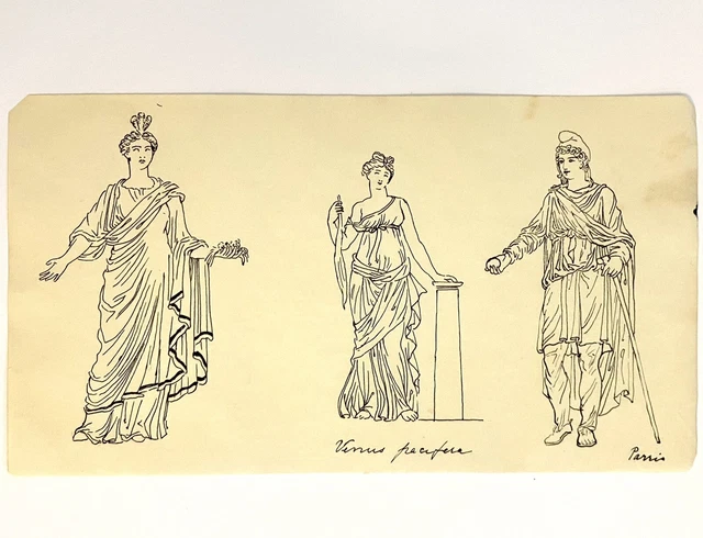 ANTIQUE PEN & Ink Drawings, Greek Roman Mythology, Portrait, Venus ...