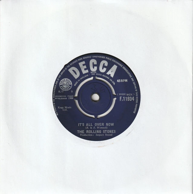 Rolling Stones Its All Over Now Decca 1964 7 Single Eur 1 46