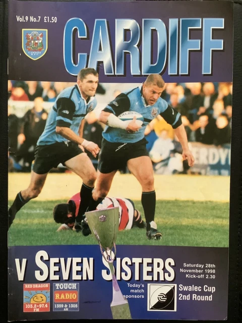 1998 CARDIFF V SEVEN SCHWESTERN Programm - WRU SWALEC Cup 2. Runde EUR ...