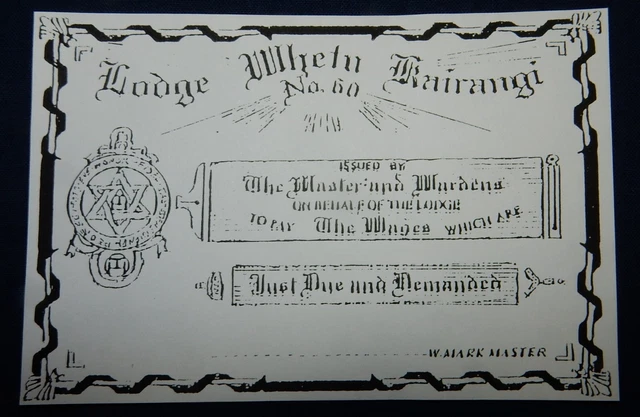 VINTAGE MASONIC MARK PAPER TOKEN LODGE LODGE WHETU KAIRANGI No 60 NEW ...