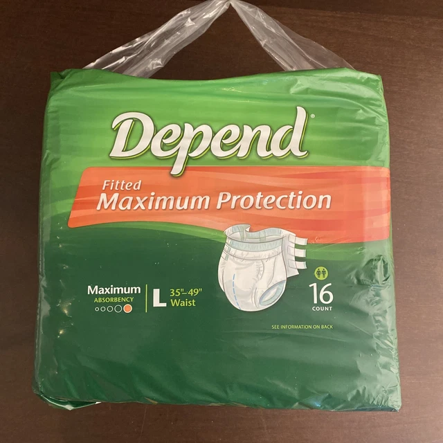 DEPEND INCONTINENCE PROTECTION With Tabs Maximum Absorbency Large 16 ...