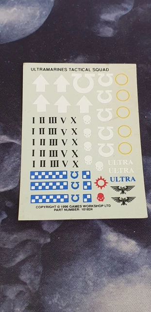 GAMES WORKSHOP WARHAMMER 40k Ultramarines Tactical Squad Transfer Decal ...