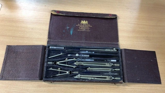 ANTIQUE DRAFTING MATHEMATICAL Instruments set made by W. H. Harling ...