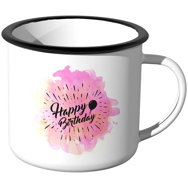 JUNIWORDS EMAILLE-TASSE, HAPPY Birthday, Aquarell, Spruch Herzlichen Glückwunsch EUR 19,90 ...