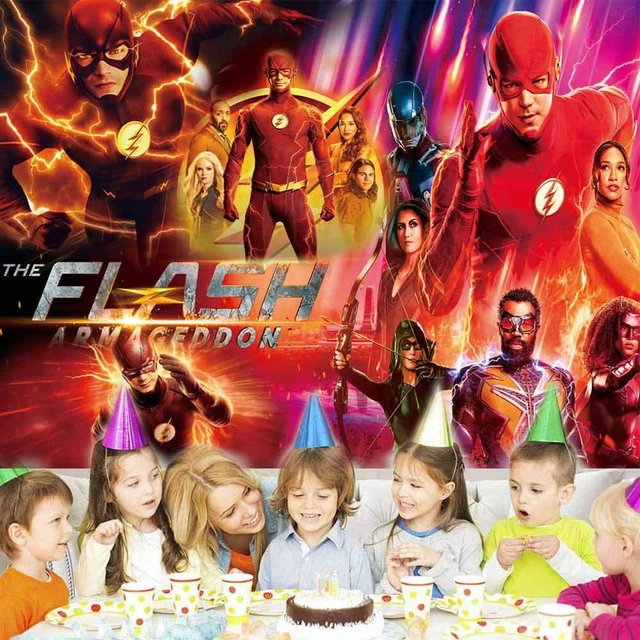 THE FLASH HAPPY Birthday Backdrop Banner Background Cartoon Party Decor ...