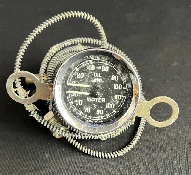 JAEGER SMITHS VINTAGE Water Temperature Oil Pressure Dual Gauge Mg Tr ...