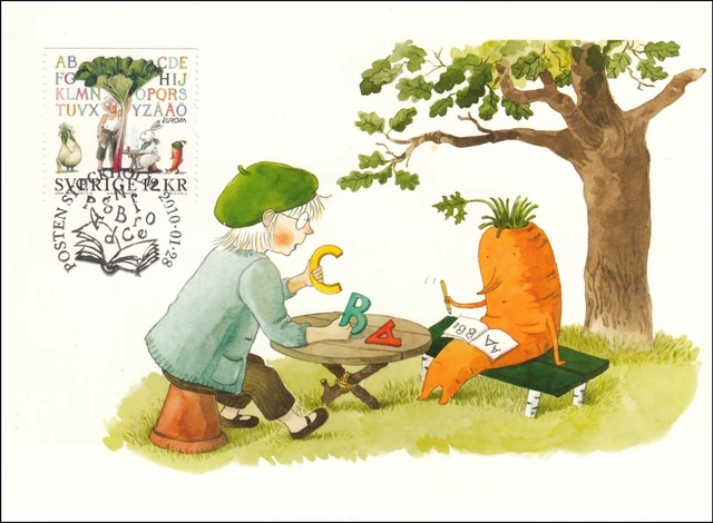 LENA ANDERSON CHILDREN'S Book Majas Alfabet Carrot Sweden Mint FDC Maxi ...