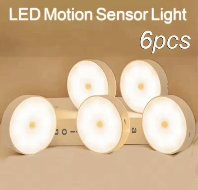 PIR MOTION SENSOR LED Night Light USB Rechargeable Cabinet Stair ...