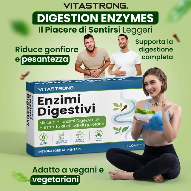 ENZIMI DIGESTIVI COMPLETI Vitastrong Con Chiodi Di Garofano, Miscela ...