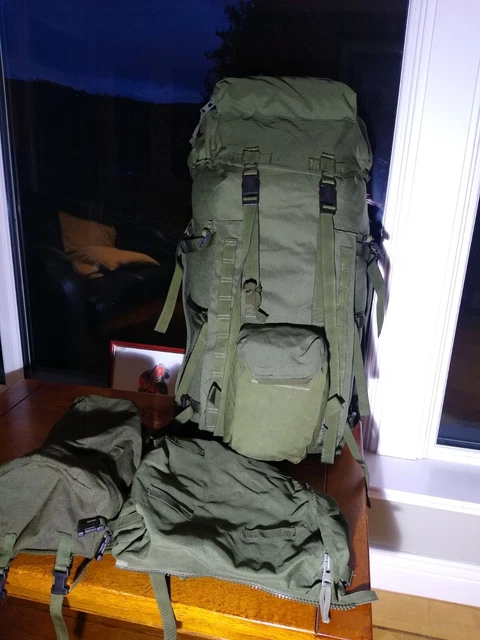 BRITISH ARMY PLCE Long Back Bergen Rucksack Olive Green 2 Side Pouches ...